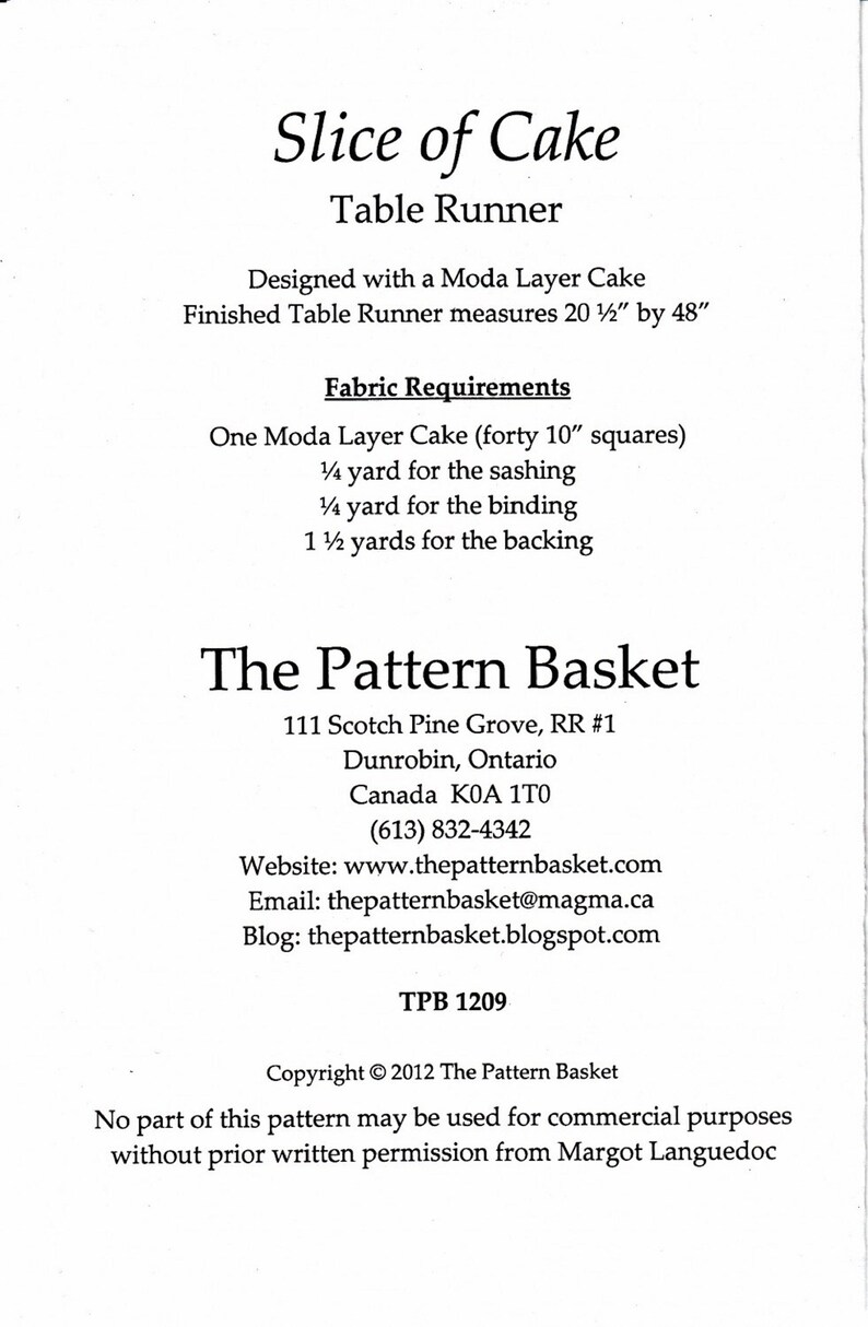 Slice of Cake Table Runner Pattern by the Pattern Basket - Etsy