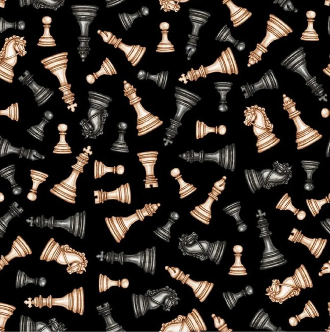 Checkmate-chess Pieces Tossed on Black B/g-bty-quilting Treasures - Etsy