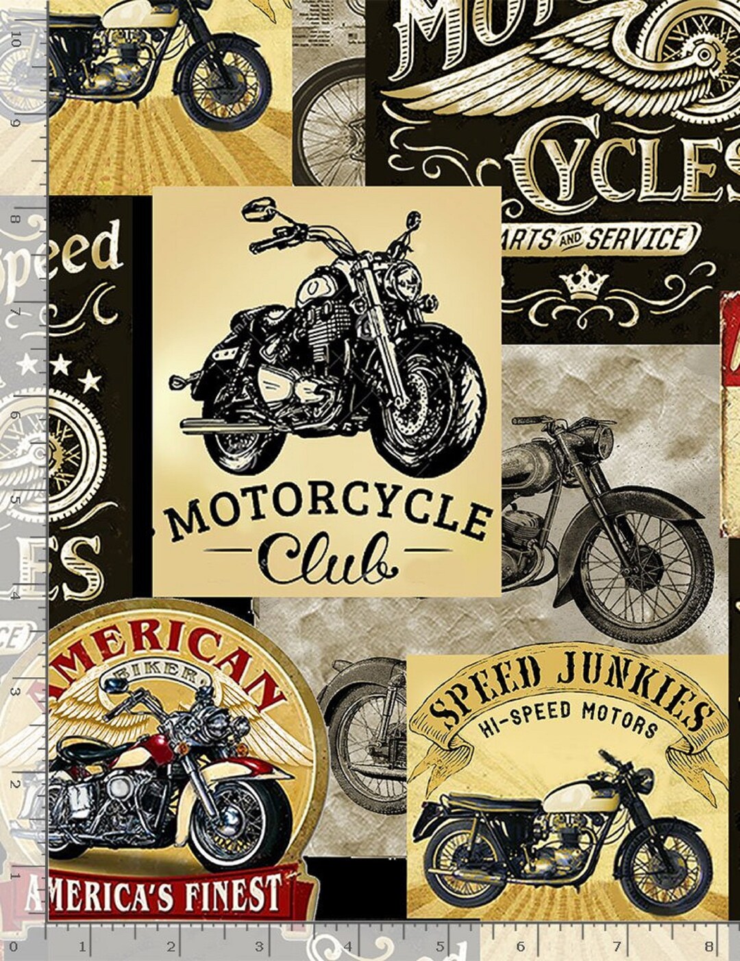 Vintage Motorcycle Signs on Cream B/g-timeless Treasures-bty - Etsy