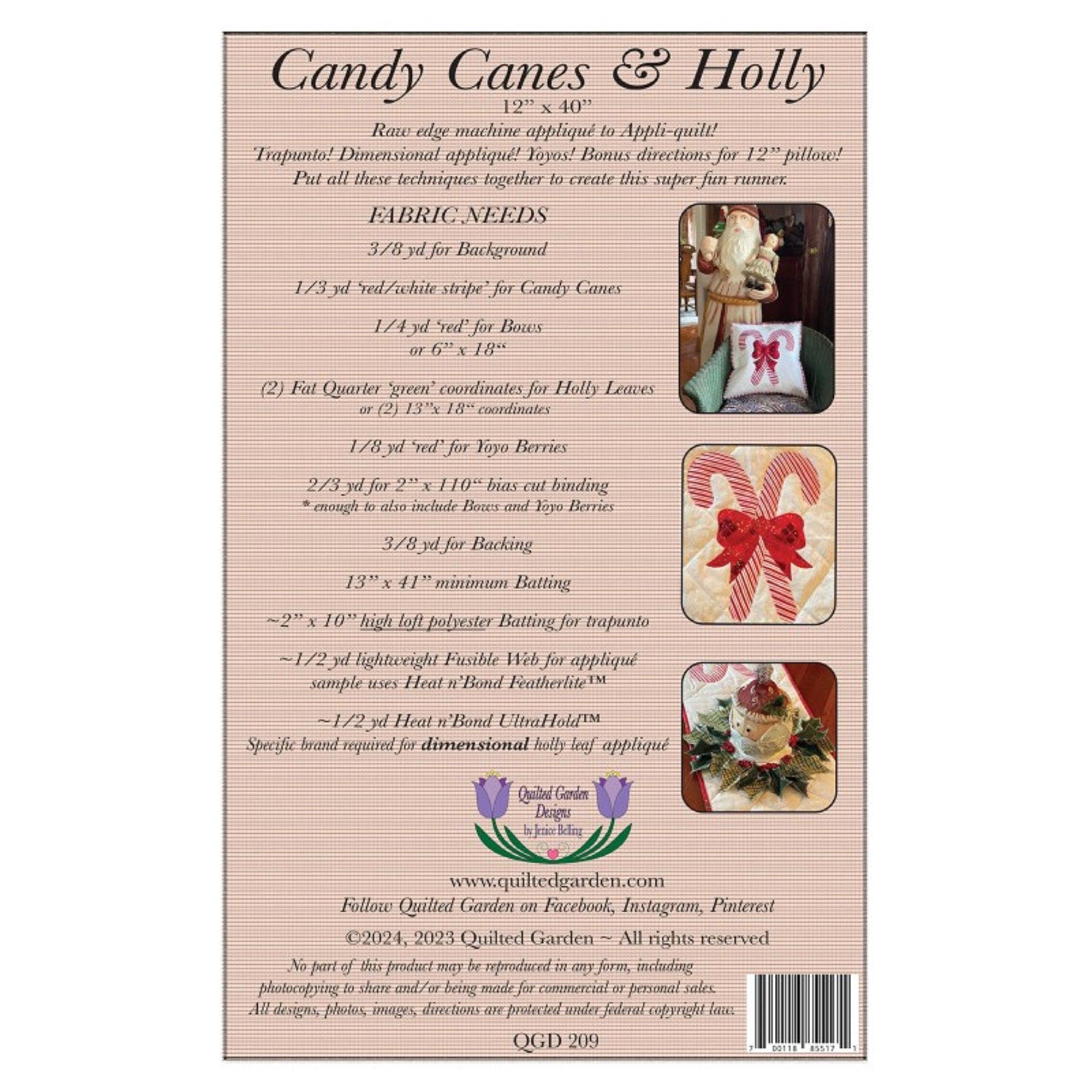 Candy Canes & Holly Table Runner Pattern by Quilted Garden Designs - Etsy