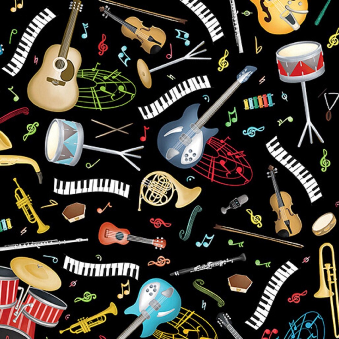 Musical Instruments Black-making Music-benartex Fabrics-bty - Etsy