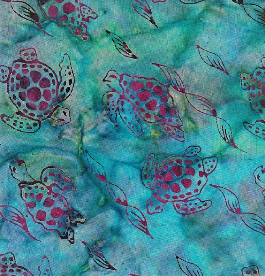 Batik Textiles-#5401-turtles on Blue/green B/G-BTY - Etsy