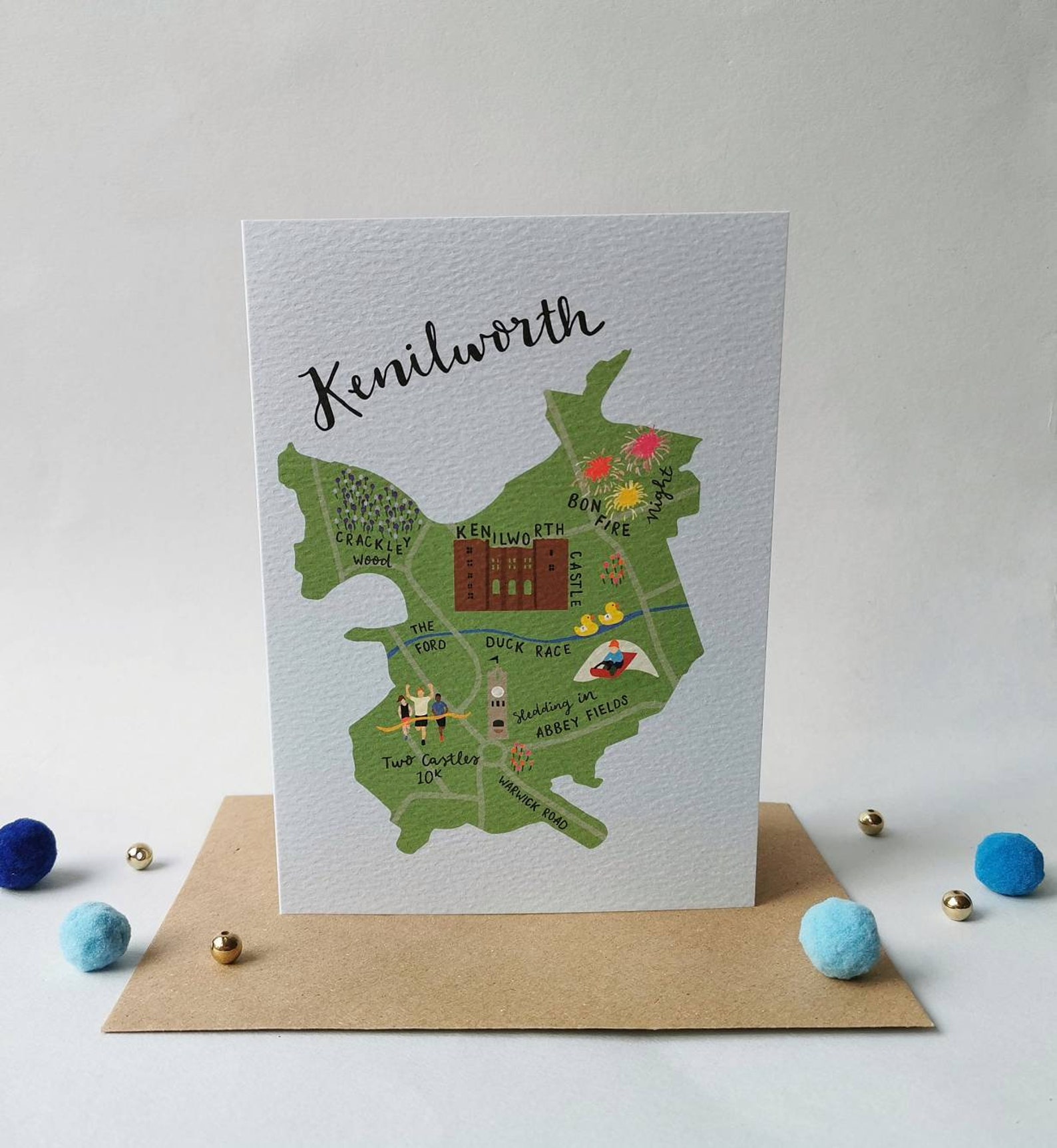 Map of Kenilworth Illustrated Map Warwickshire Map | Etsy