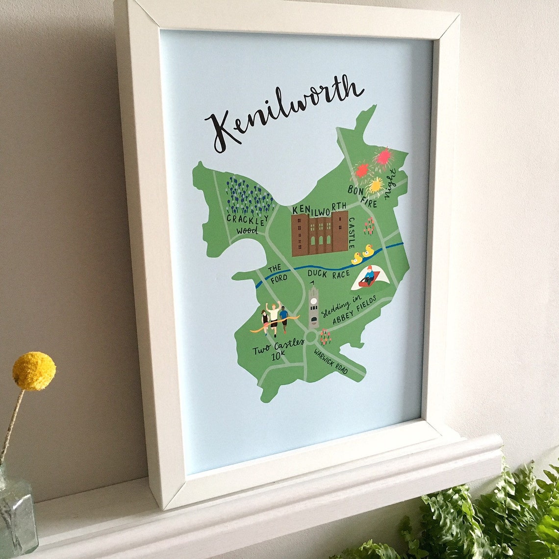 Map of Kenilworth Illustrated Map Warwickshire Map | Etsy