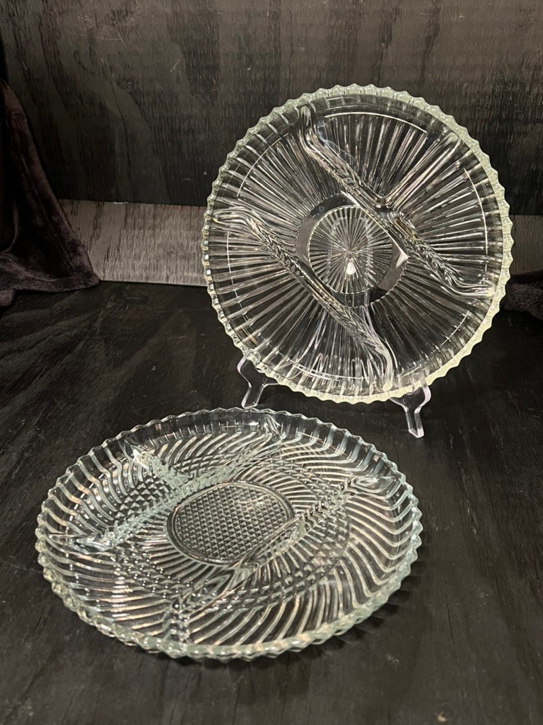 2 Piece Vintage Relish Dish, Clear Heavy Glass - Etsy