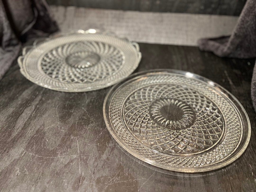 Set of 2 Heavy Glass Platters! Beautiful Vintage Cut Glass for Serving ...