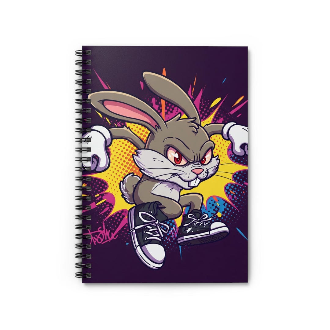 90's Punk Bunny Spiral Notebook - Ruled Line Retro Journal Diary School ...