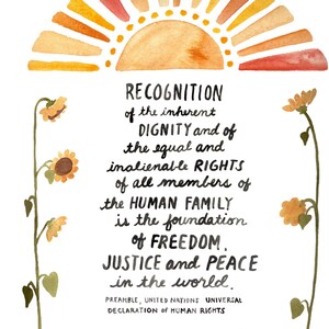 United Nations Human Rights Preamble Watercolor Art Print, Equal Rights ...