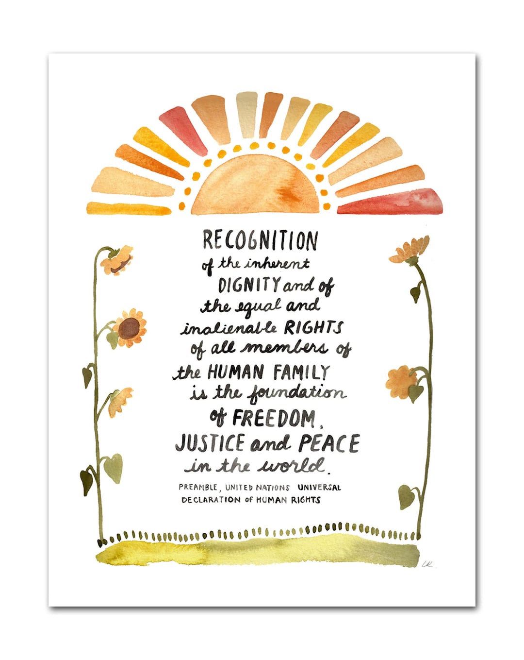 United Nations Human Rights Preamble Watercolor Art Print, Equal Rights ...