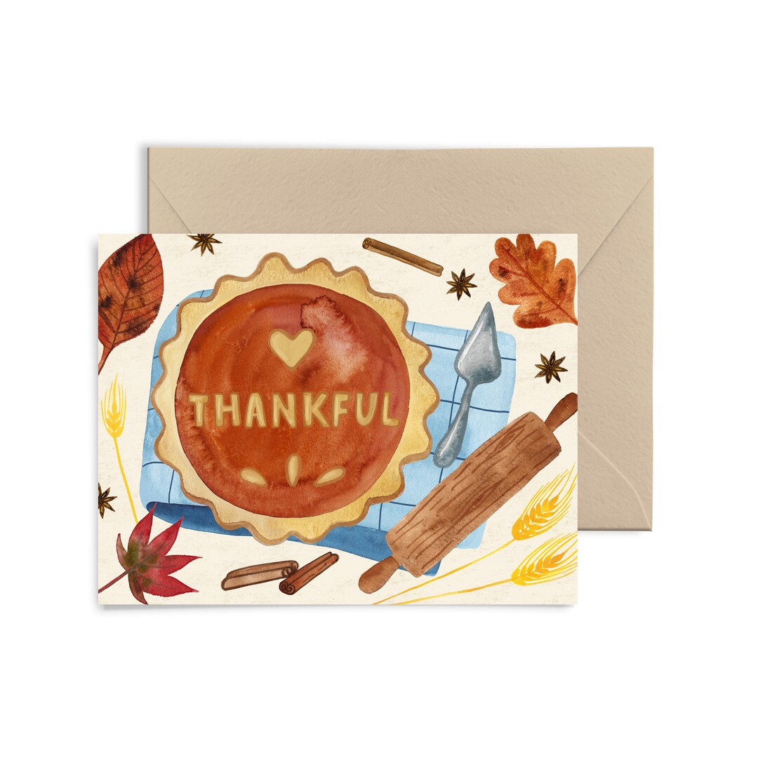 Thankful Pumpkin Pie Greeting Card, Thanksgiving, Fall , Gratitude ...