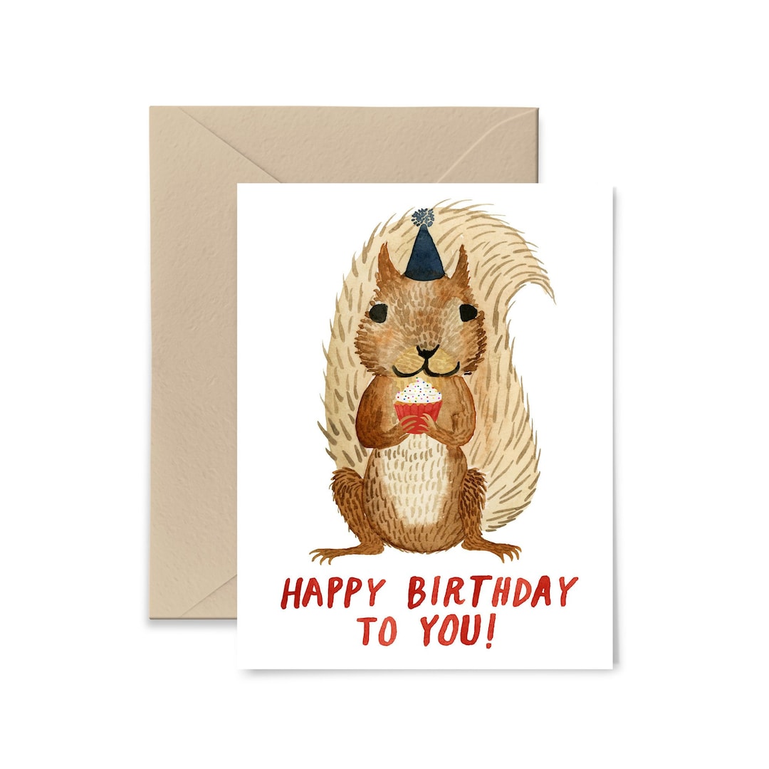 Squirrel Birthday Card, Watercolor Card by Little Truths Studio - Etsy