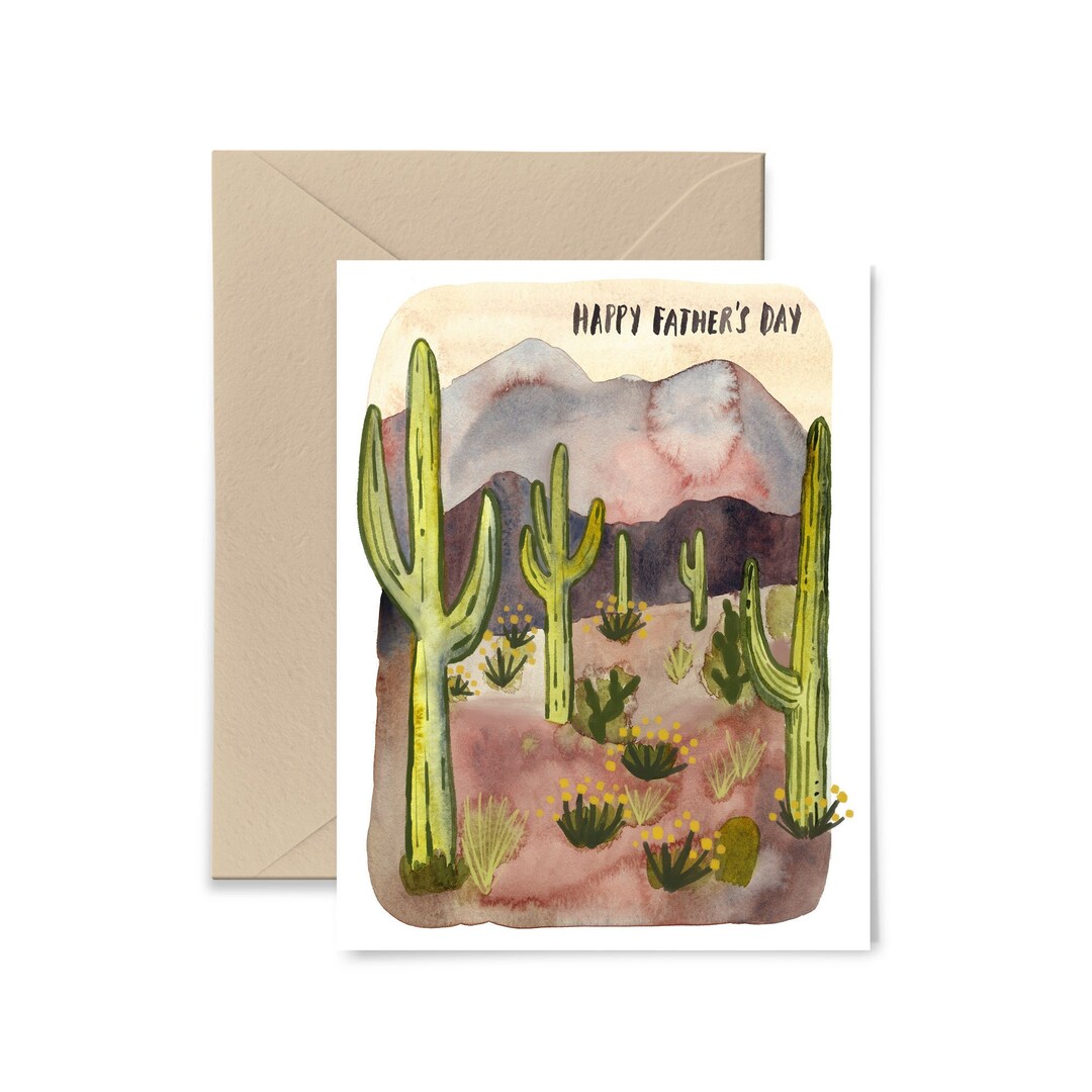Cactus Father's Day Greeting Card, Watercolor Desert Notecard by Little ...
