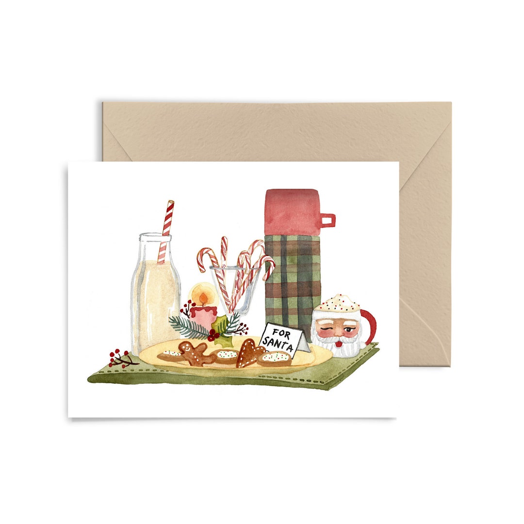 Cookies for Santa Christmas Card, Holiday Greeting Card, Watercolor ...