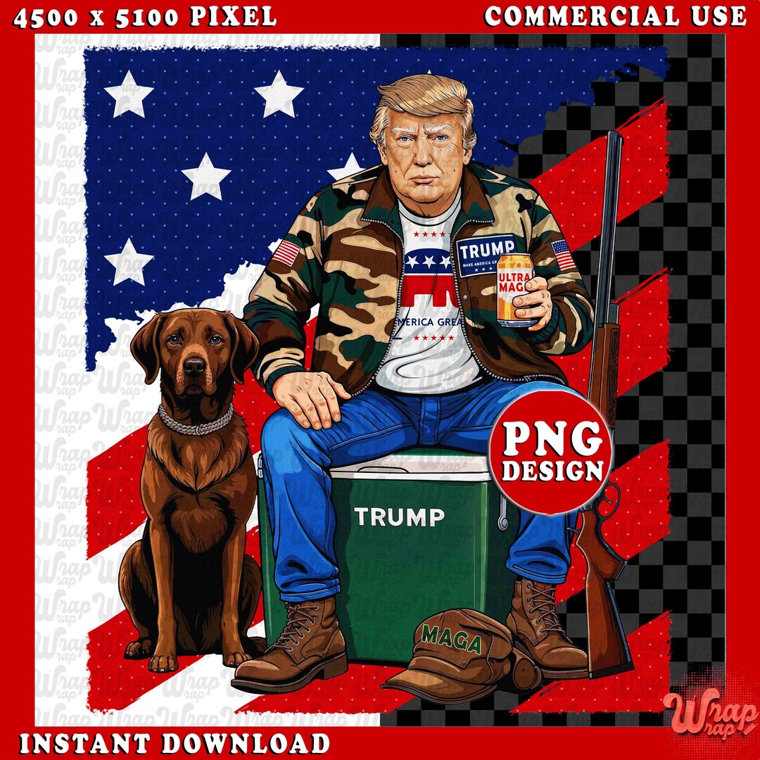 Hunting Trump Flag PNG, Trump Camo Jacket & Holding an Ultra MAGA Beer ...