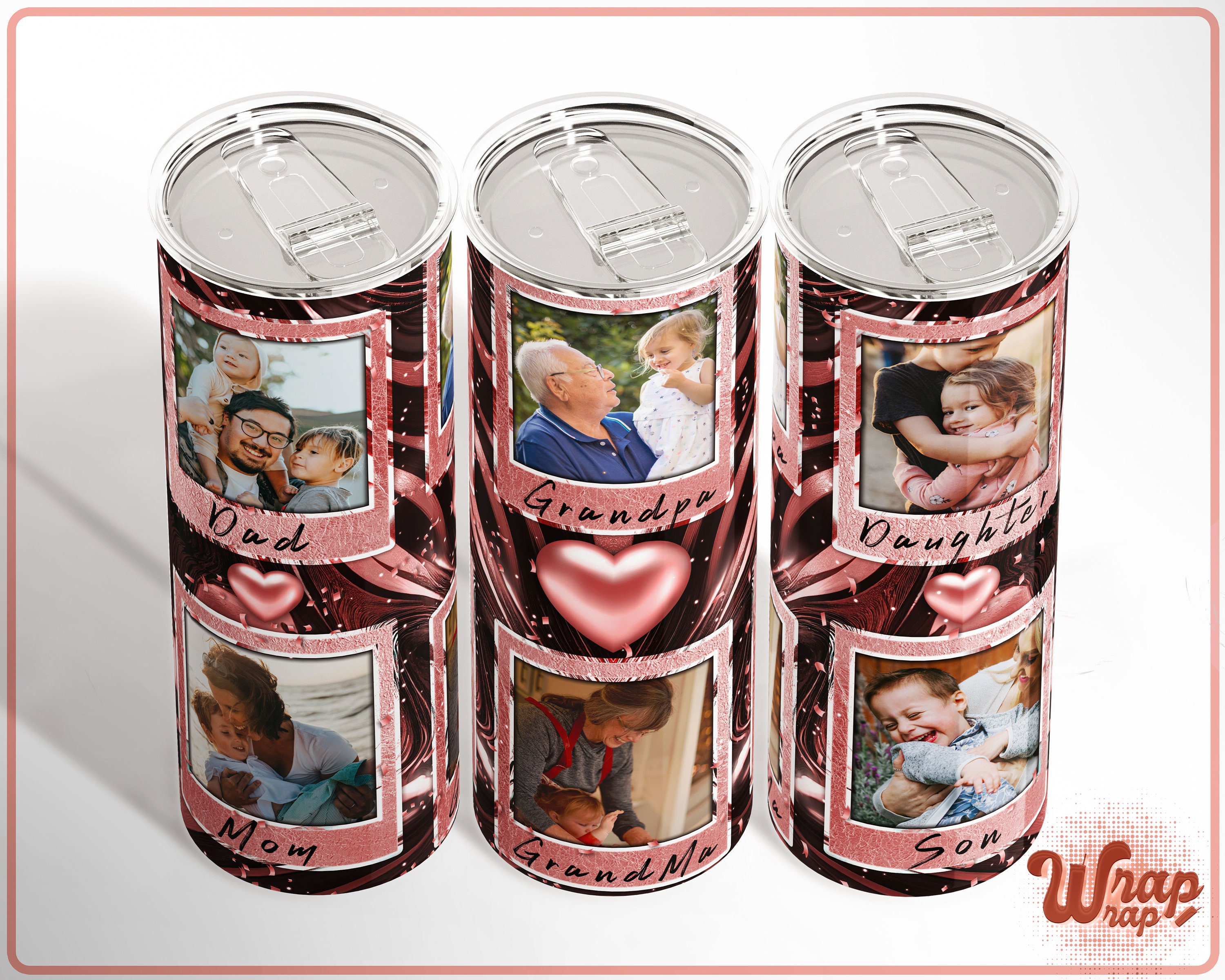 6 Polaroid Photo Frame Tumbler Wrap PNG, Family Gold Marble Heart ...