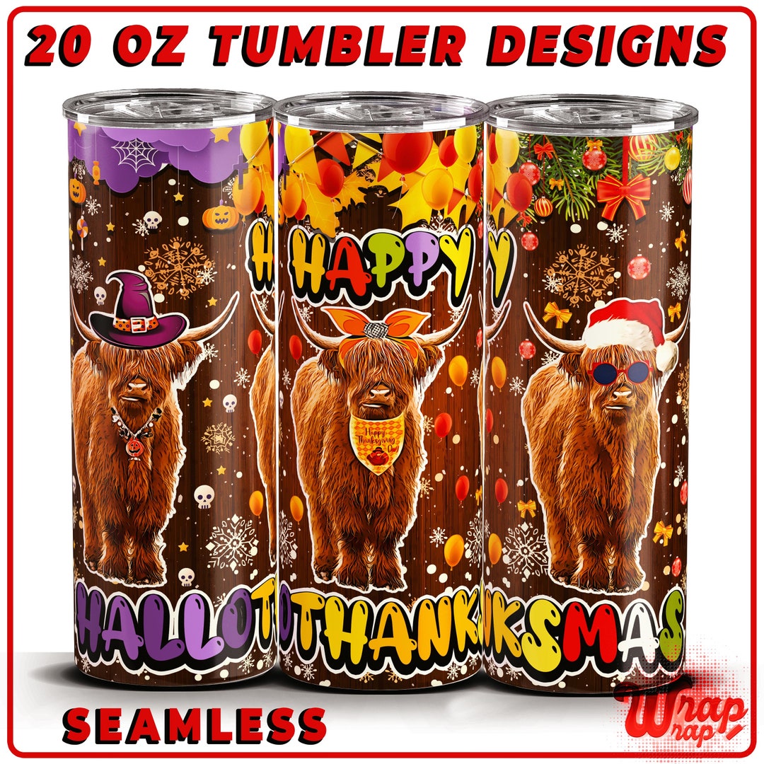 Happy Hallothanksmas Highland Cow Tumbler Wrap PNG, Halloween ...