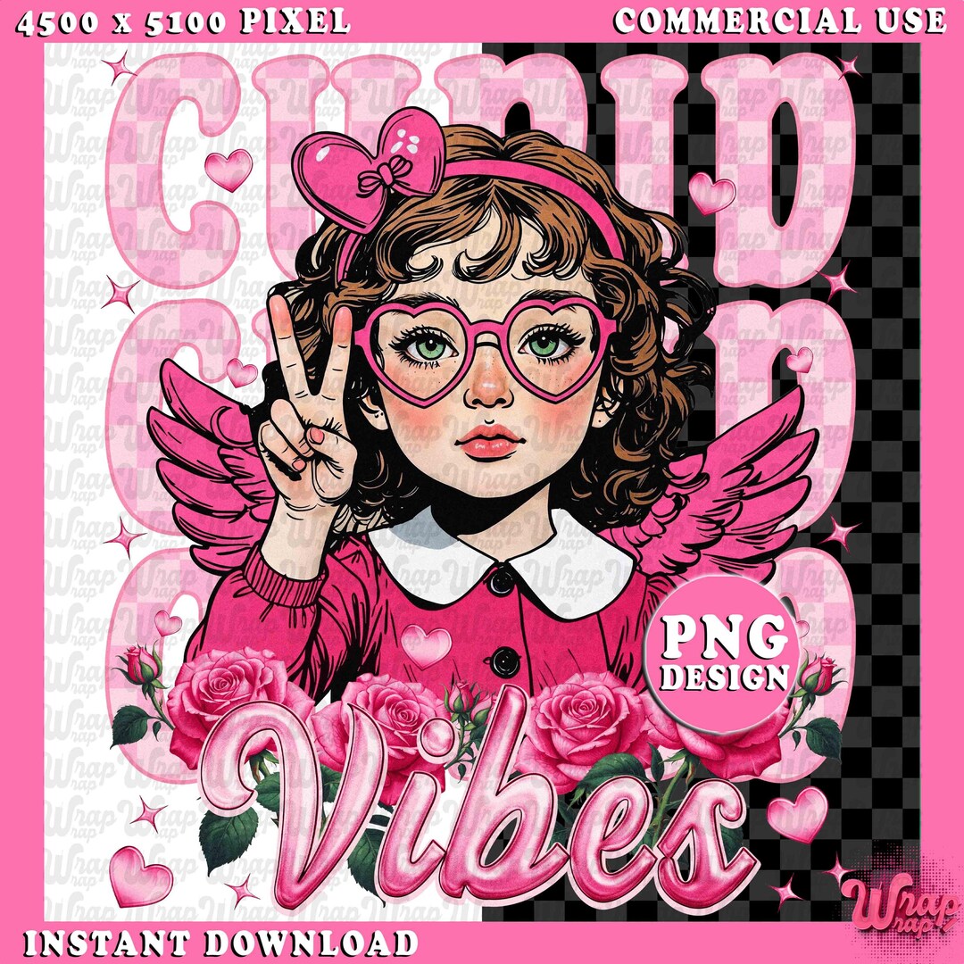 Cupid Vibes Valentine's Day PNG, Adorable Cupid Girl, Pink Checkered ...