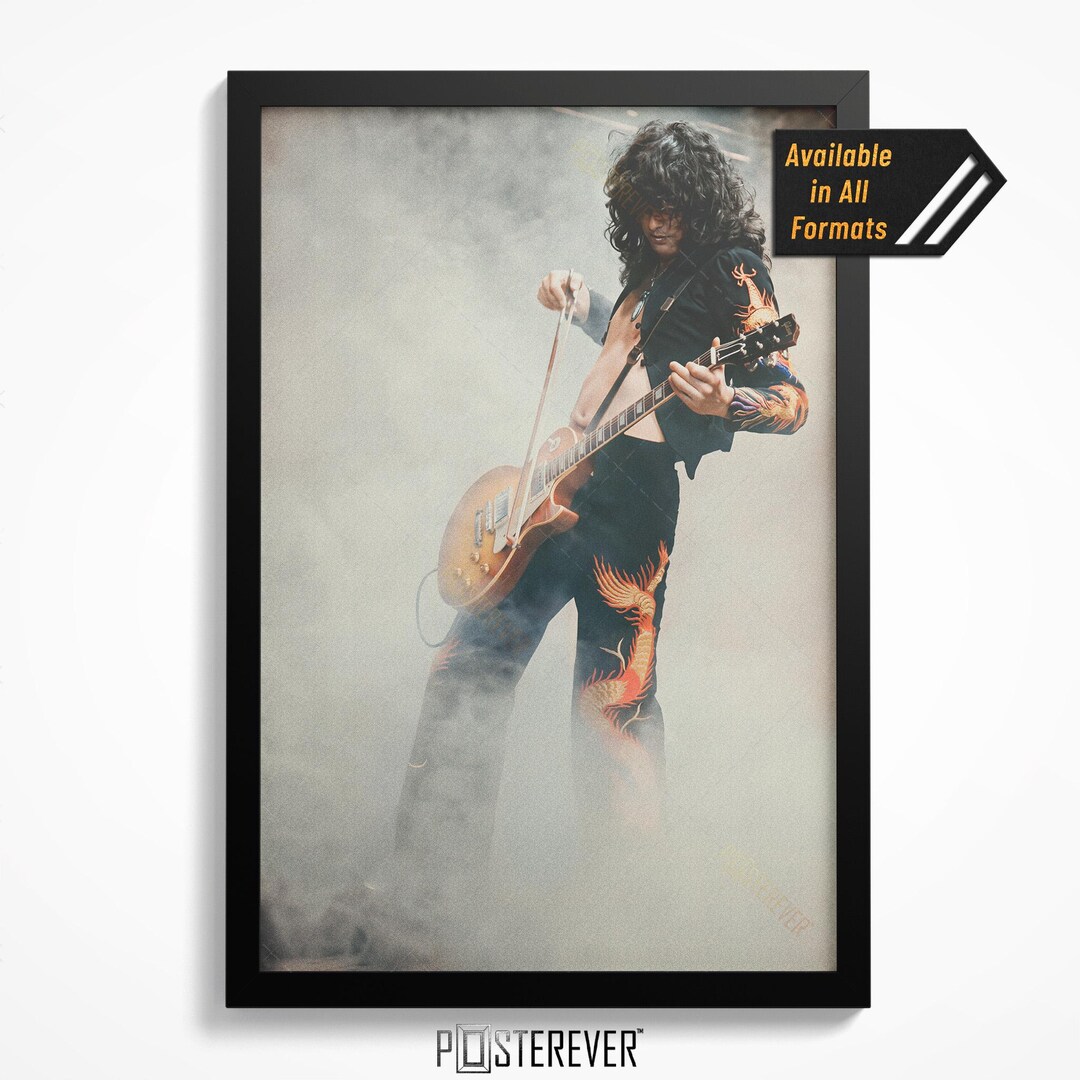 Jimmy Page 1973 Tampa Colorized Print | 70s Rock Guitar Bow Solo Poster ...