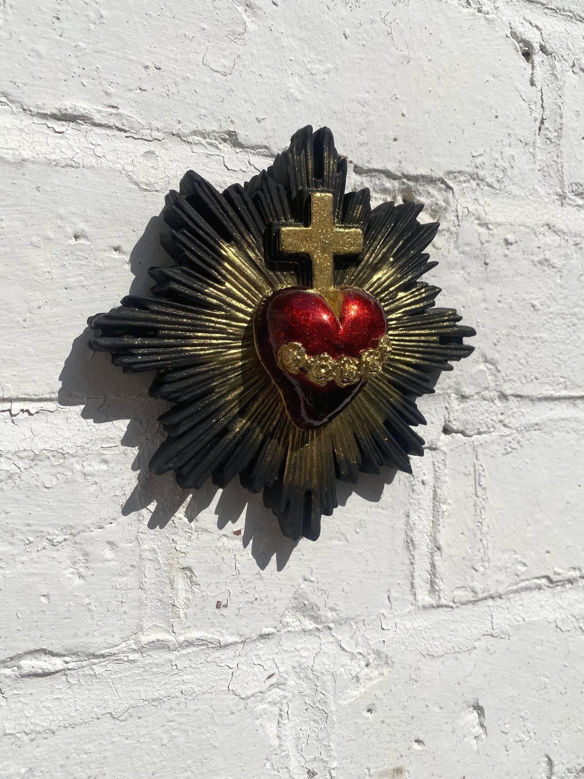 Handmade Sacred Heart Wall Decor: Flaming Heart and Cross - Etsy