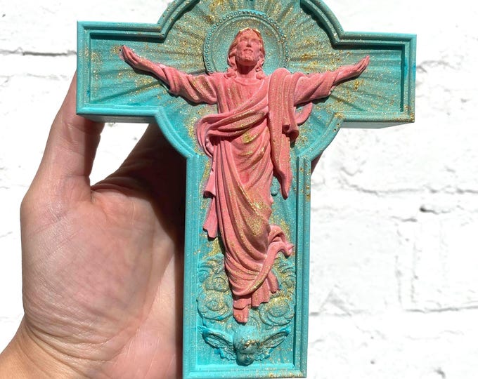 Jesus and Cross Wall Decor, Jesus Cross Standing Ornament, Handmade. - Etsy