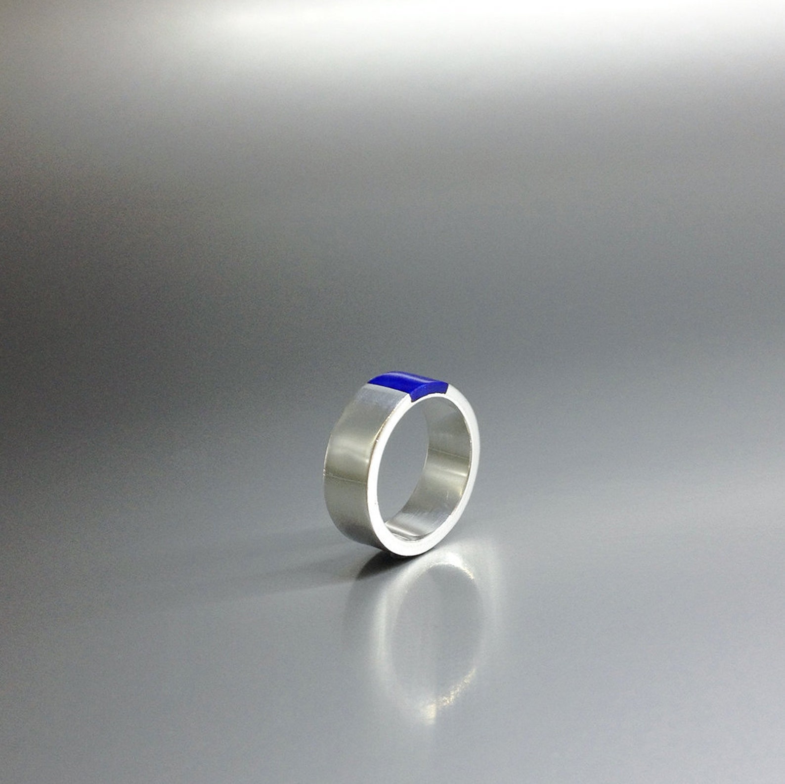 Ring Lapis Lazuli Modern Band With Silver Unique Gift for Her Natural ...