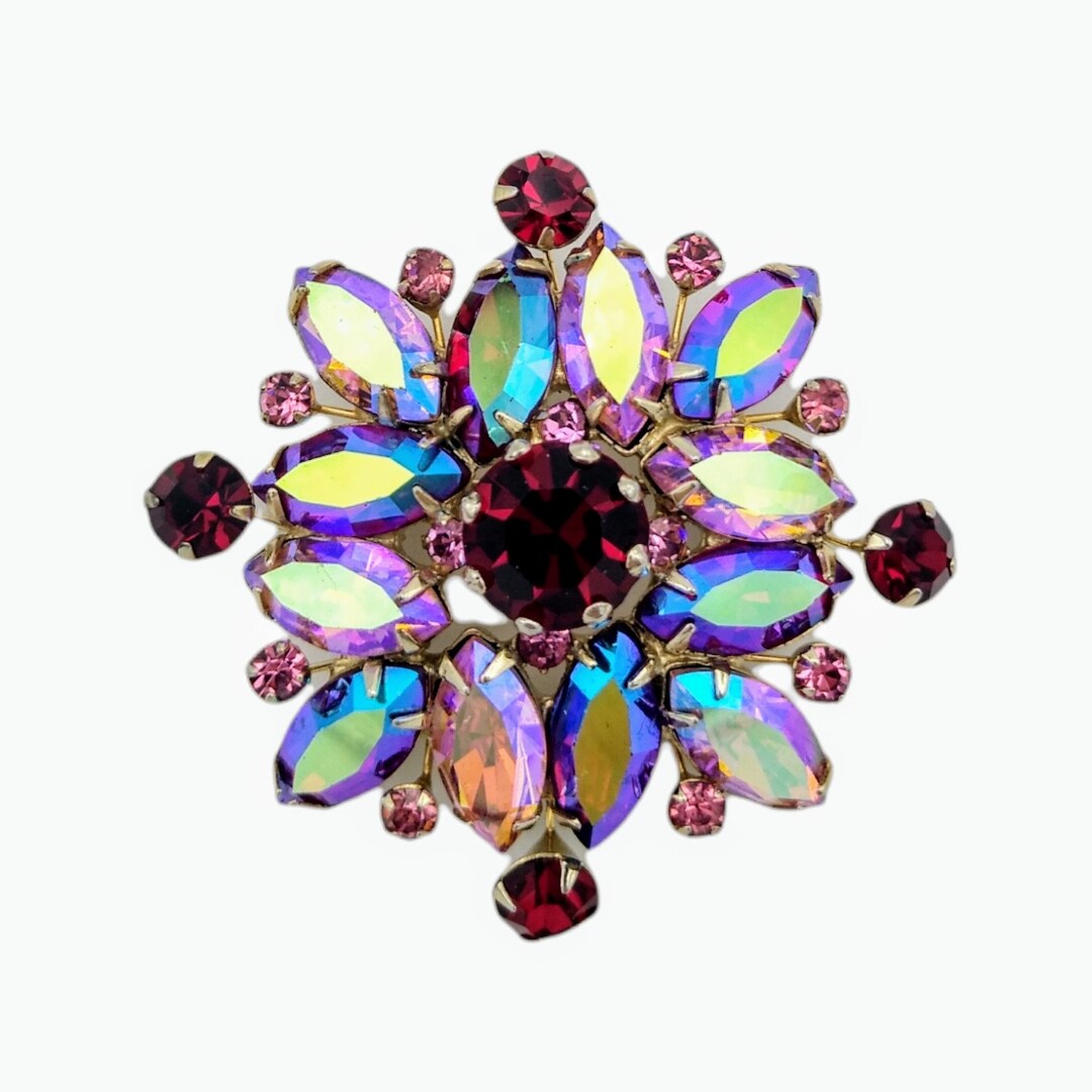 Broche en strass rose et rouge Strass Aurores Boréales - Etsy France
