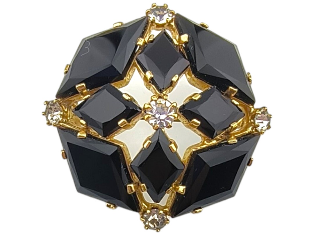 Broche en strass noirs, strass en verre noir en forme de losange et ...