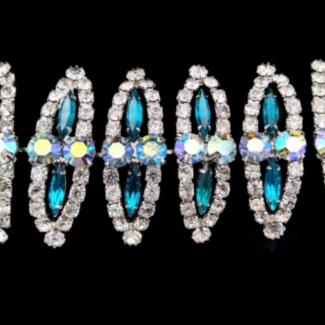 Teal Rhinestone Bracelet, Massive Teal Green, Blue Aurora Borealis, and ...