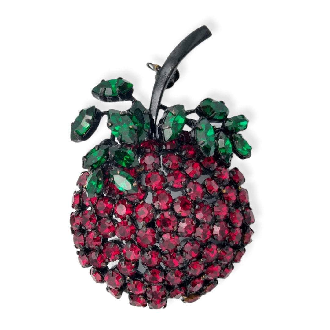 Red Rhinestone Brooch Large Red Rhinestone Apple Brooch With - Etsy
