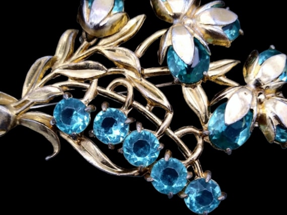 Blue Rhinestone Brooch, Huge Aqua Blue Rhinestone and… - Gem