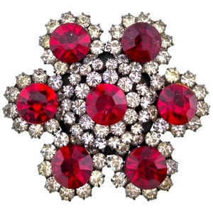 Red Rhinestone Brooch, Red and Clear Rhinestones, Gorgeous Flower Shape ...