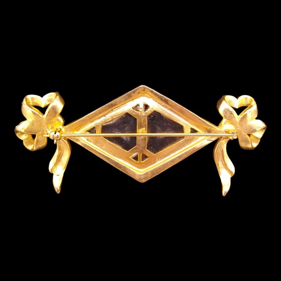 Rhinestone Bow Brooch, Interesting Lucite Center, Pav… - Gem