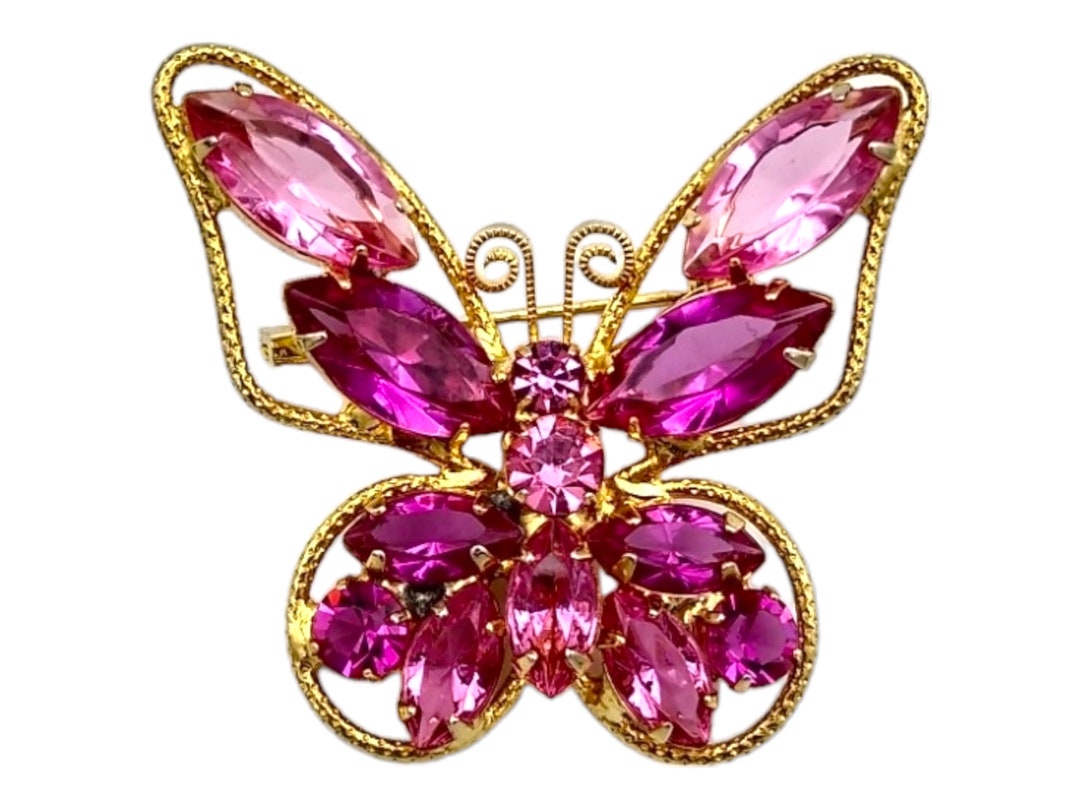 Pink Rhinestone Butterfly Brooch, Light and Dark Pink Rhinestones - Etsy