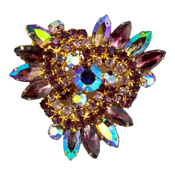 Lavender Rhinestone Brooch Earrings Set, Lavender Pur… - Gem