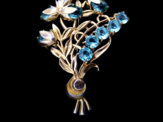 Blue Rhinestone Brooch, Huge Aqua Blue Rhinestone and… - Gem