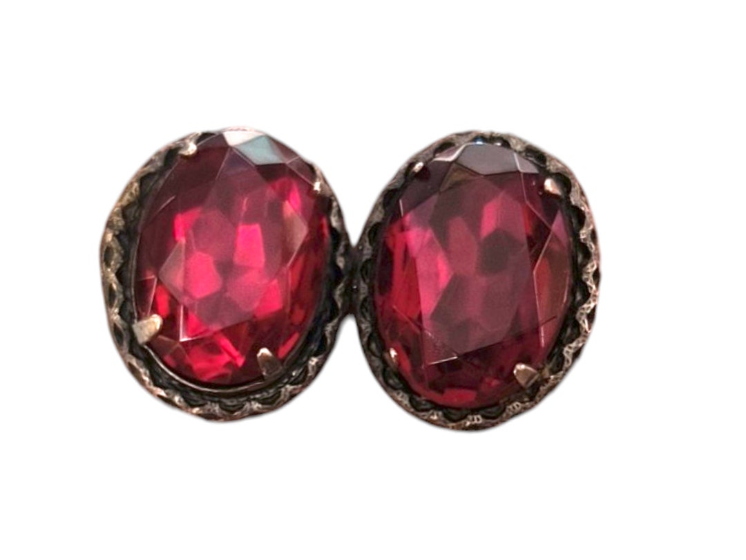Red Rhinestone Earrings, Large Red Oval Glass Rhinestones, Clip ...