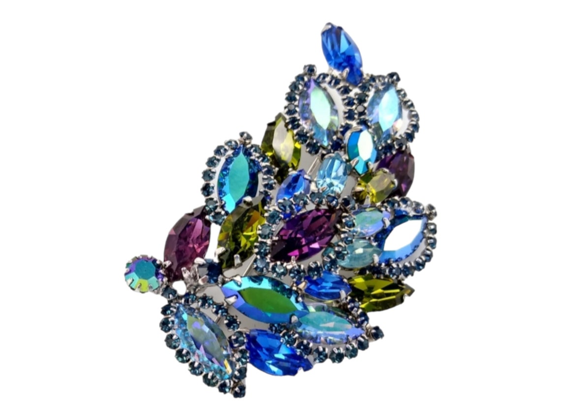 Blue Rhinestone Brooch Unsigned Weiss Blue Purple and - Etsy