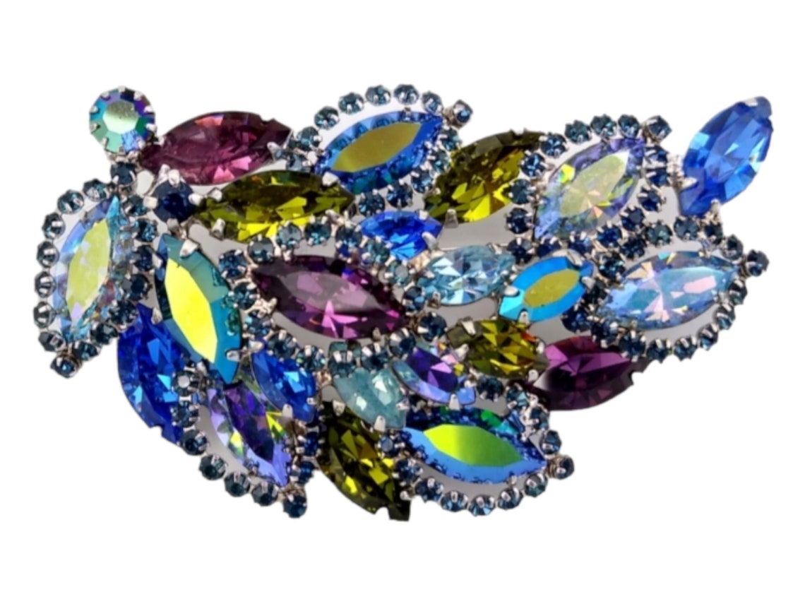Blue Rhinestone Brooch Unsigned Weiss Blue Purple and - Etsy