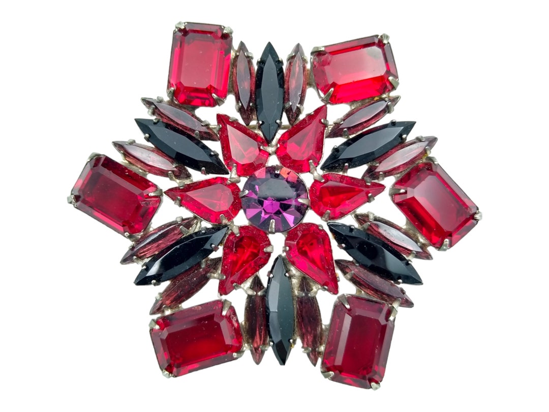 Red Rhinestone Brooch Red Black Purple Large Rhinestone - Etsy