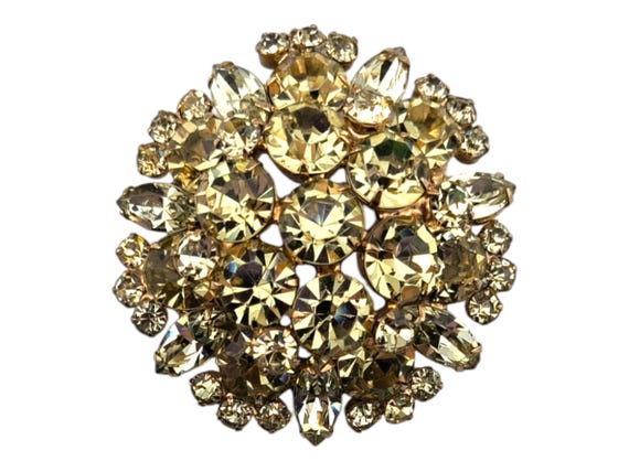 Yellow Rhinestone Brooch, Huge Layered True Jonquil Y… - Gem