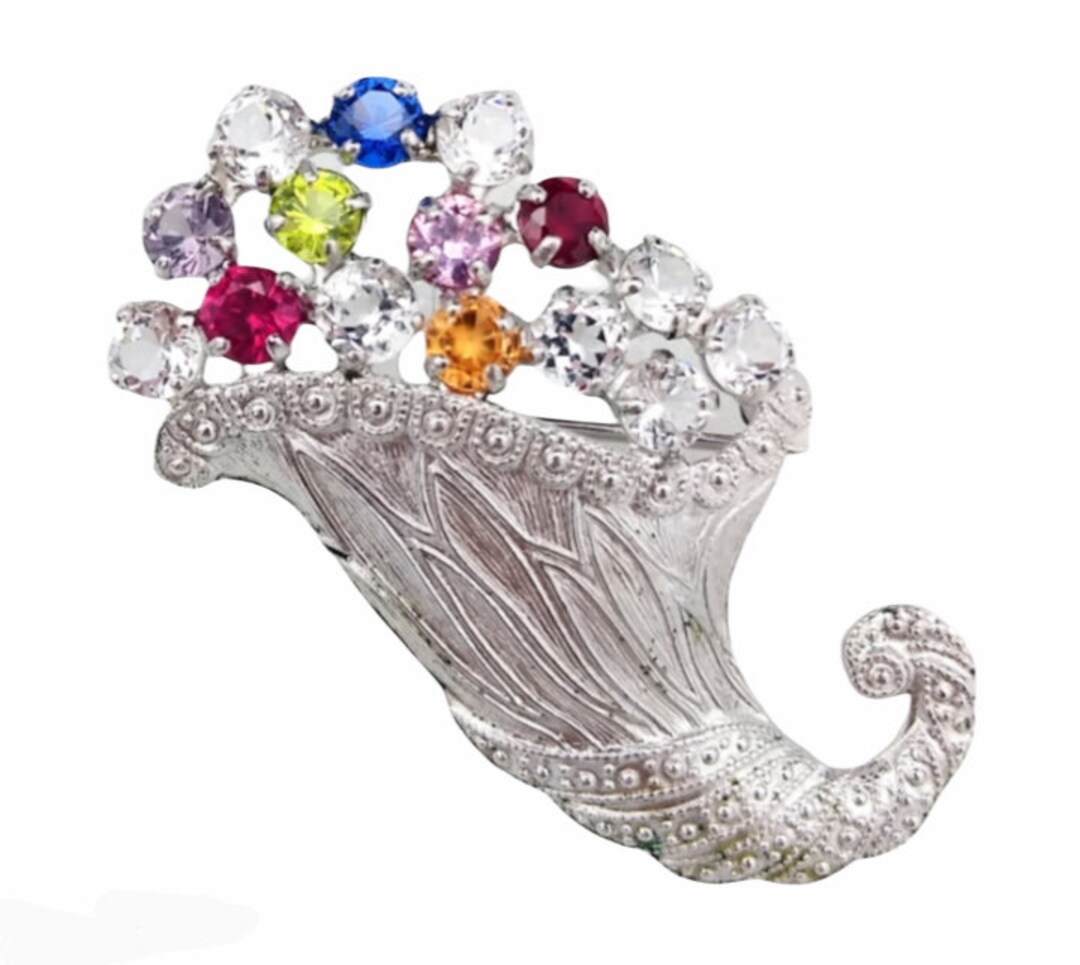 Rhinestone Cornucopia Brooch,signed B David Cornucopia Brooch With ...