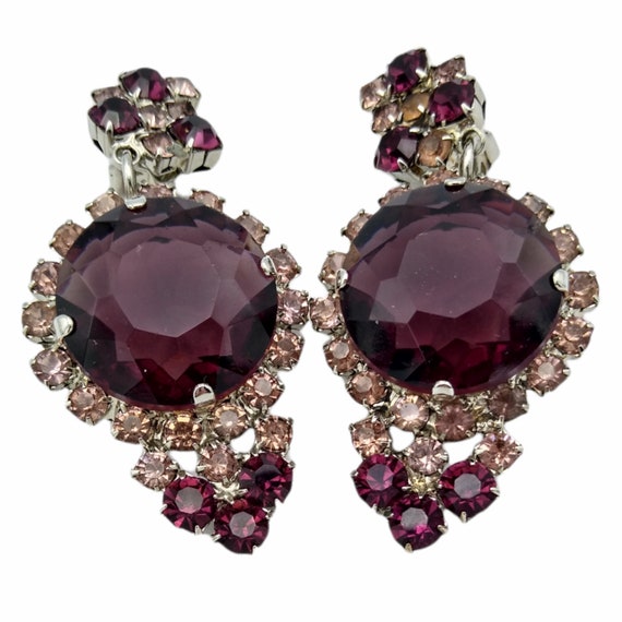 Purple Rhinestone Earrings, Massive Amethyst Purple a… - Gem