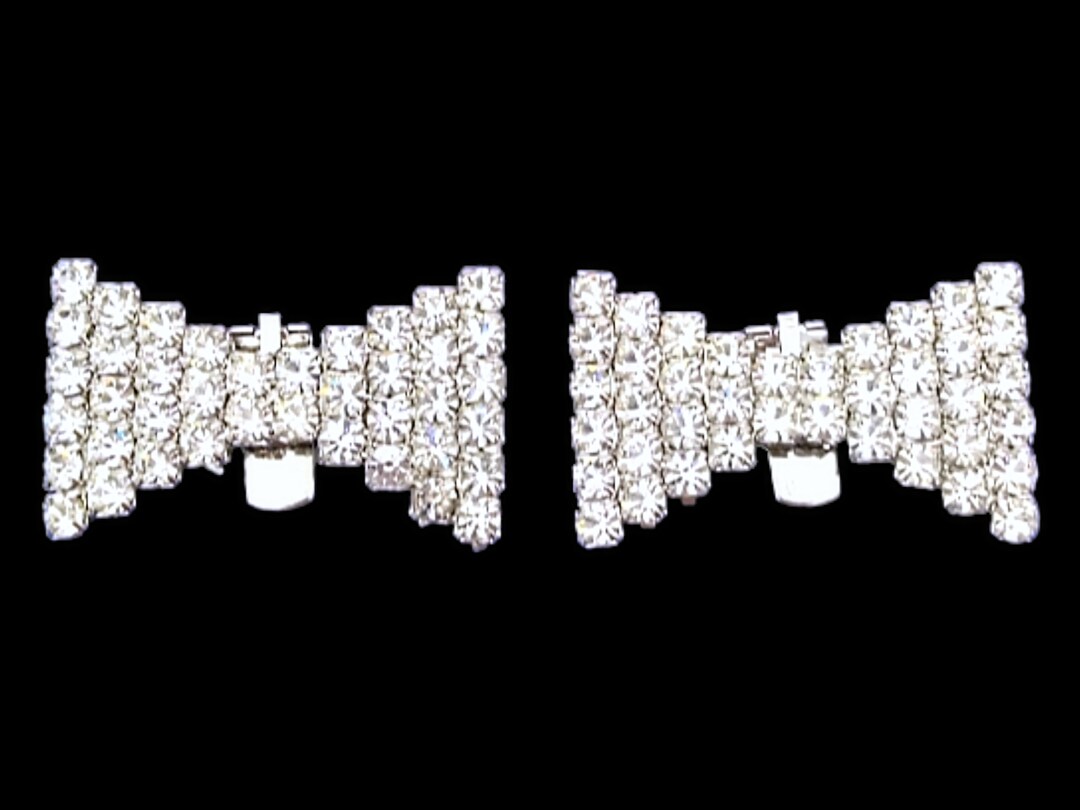 Rhinestone Dress Clips, Pair of Adorable Icy Crystal Rhinestone Bow ...