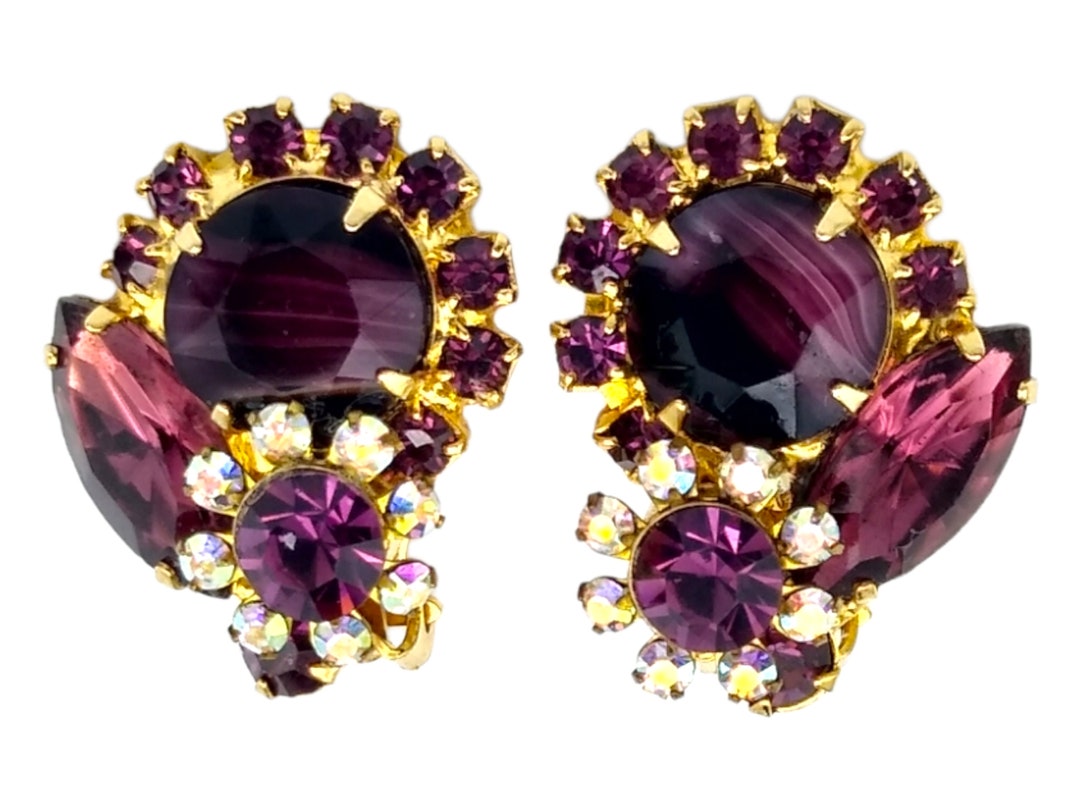 Purple Juliana Earrings Purple Porphyr Glass Purple - Etsy