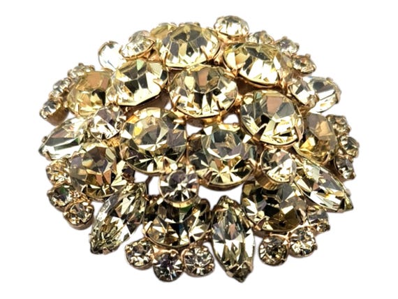 Yellow Rhinestone Brooch, Huge Layered True Jonquil Y… - Gem