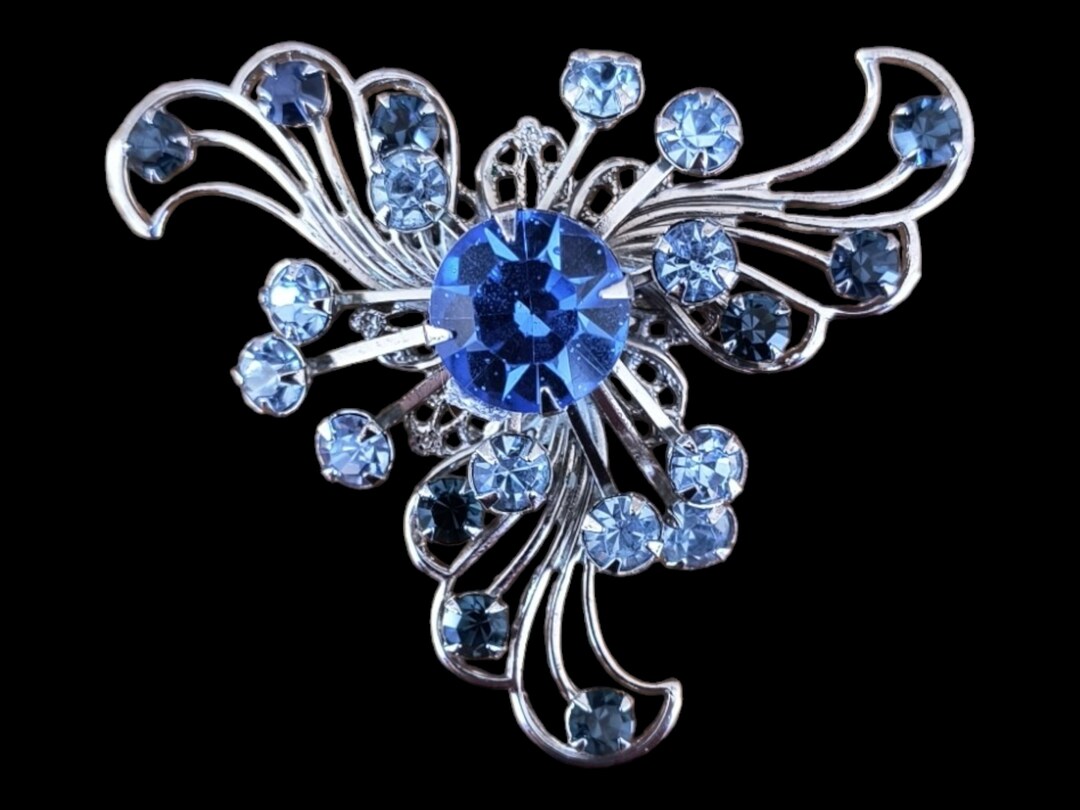 Blue Rhinestone Brooch, Triskelion Design, Light and Dark Blue ...