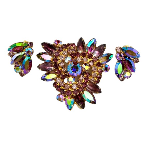 Lavender Rhinestone Brooch Earrings Set, Lavender Pur… - Gem