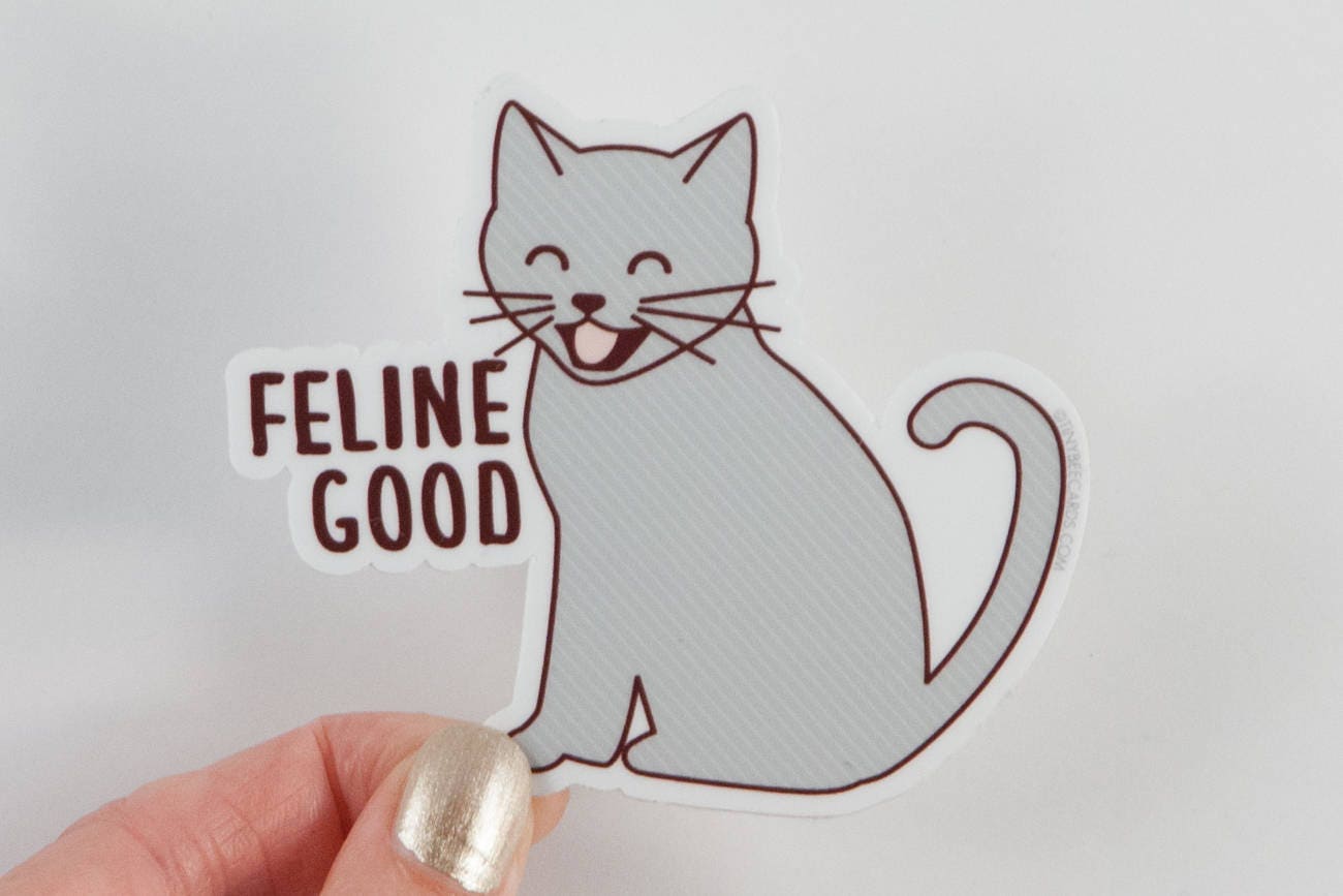Funny Cat Vinyl Sticker "feline Good" - Cat Lover Sticker, Funny Cat ...