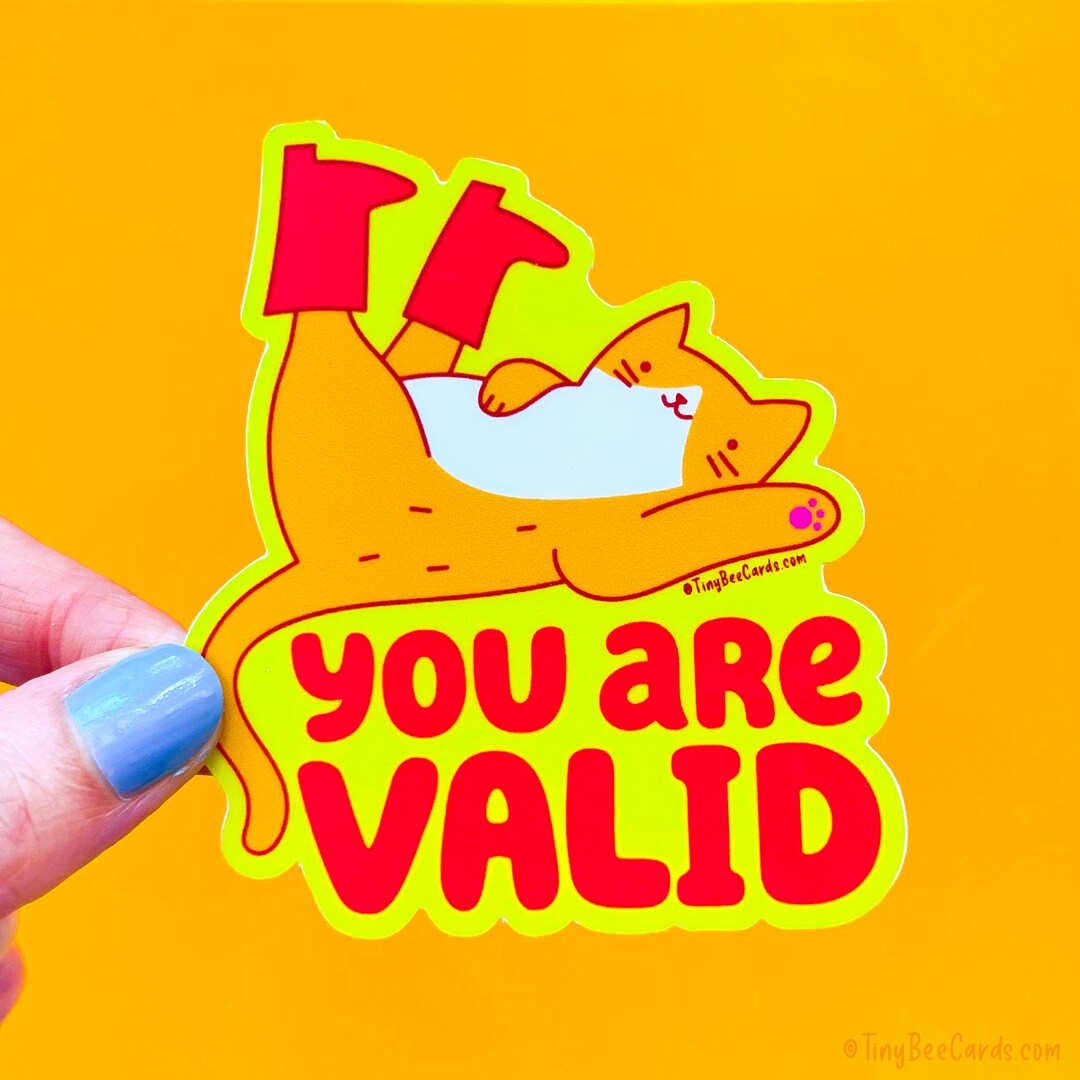 Self Love Cat Sticker "you Are Valid" - Mental Health Sticker, Orange ...
