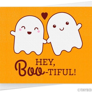 Funny Halloween Love Card hey Boo-tiful Halloween Pun Card, Cute Ghost ...